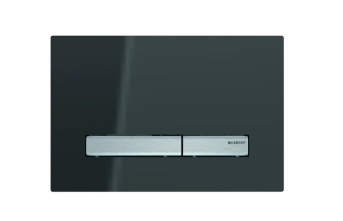Geberit Push Plate, Smoke reflective glass plate with brushed metal ...